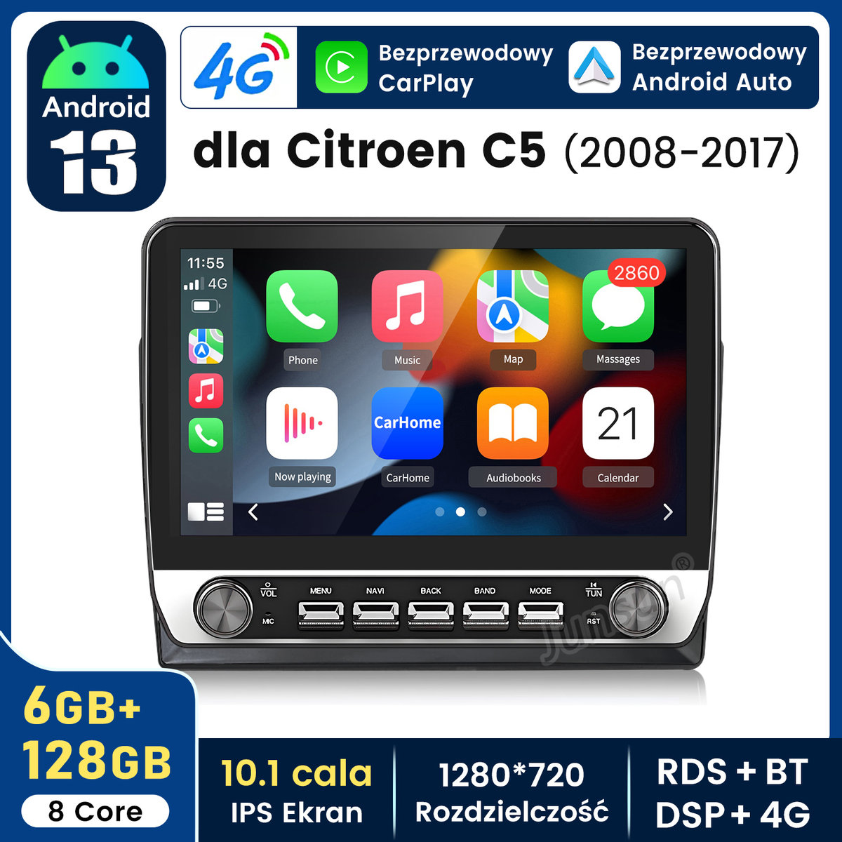 10.1" Radio samochodowe JUNSUN Citroen C5 2008-2017 Android 13 ...