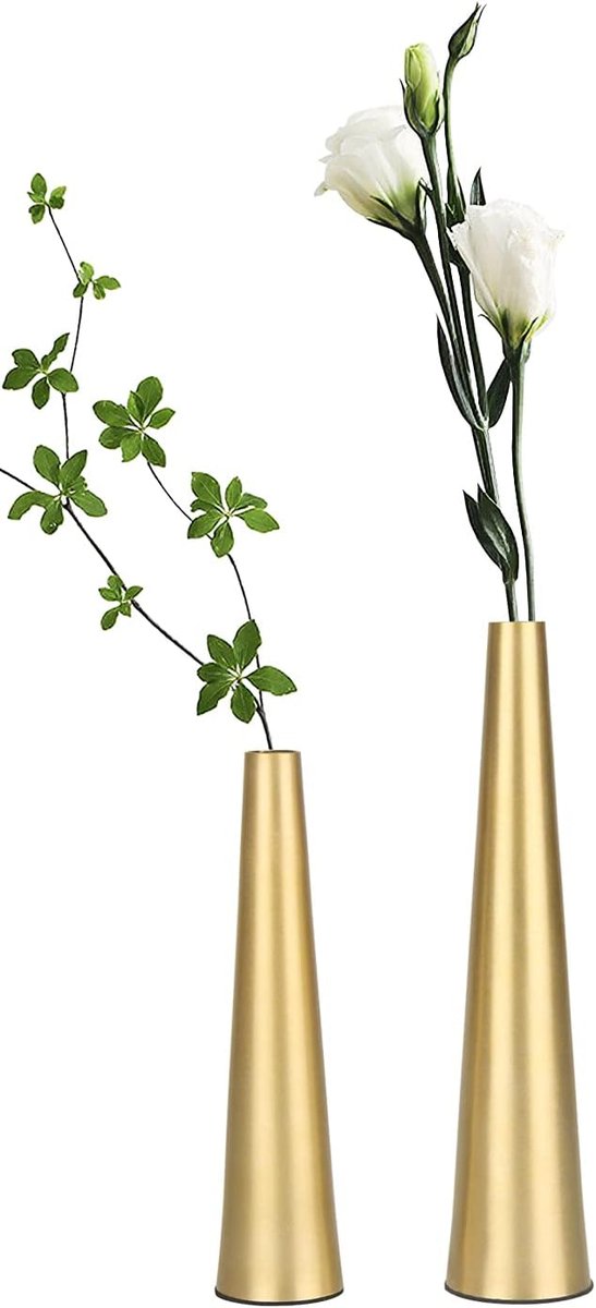 10.5/8.5 inch Gold Metal Vase Small Flower Vase Set of 2 Taper Vase for ...