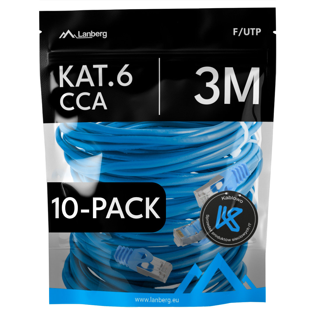 10X KABEL PRZEWÓD LAN SIECIOWY RJ45 CCA ETHERNET KAT.6 CAT FTP 3M ...
