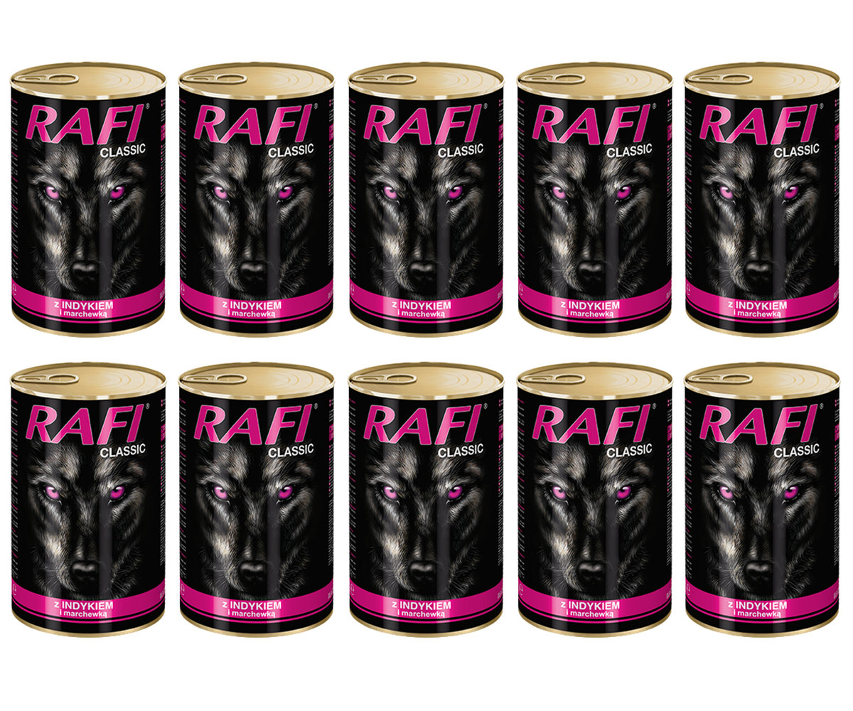 10x Karma dla psa RAFI CLASSIC Z INDYKIEM I MARCHEWKĄ 1240G - Dolina ...