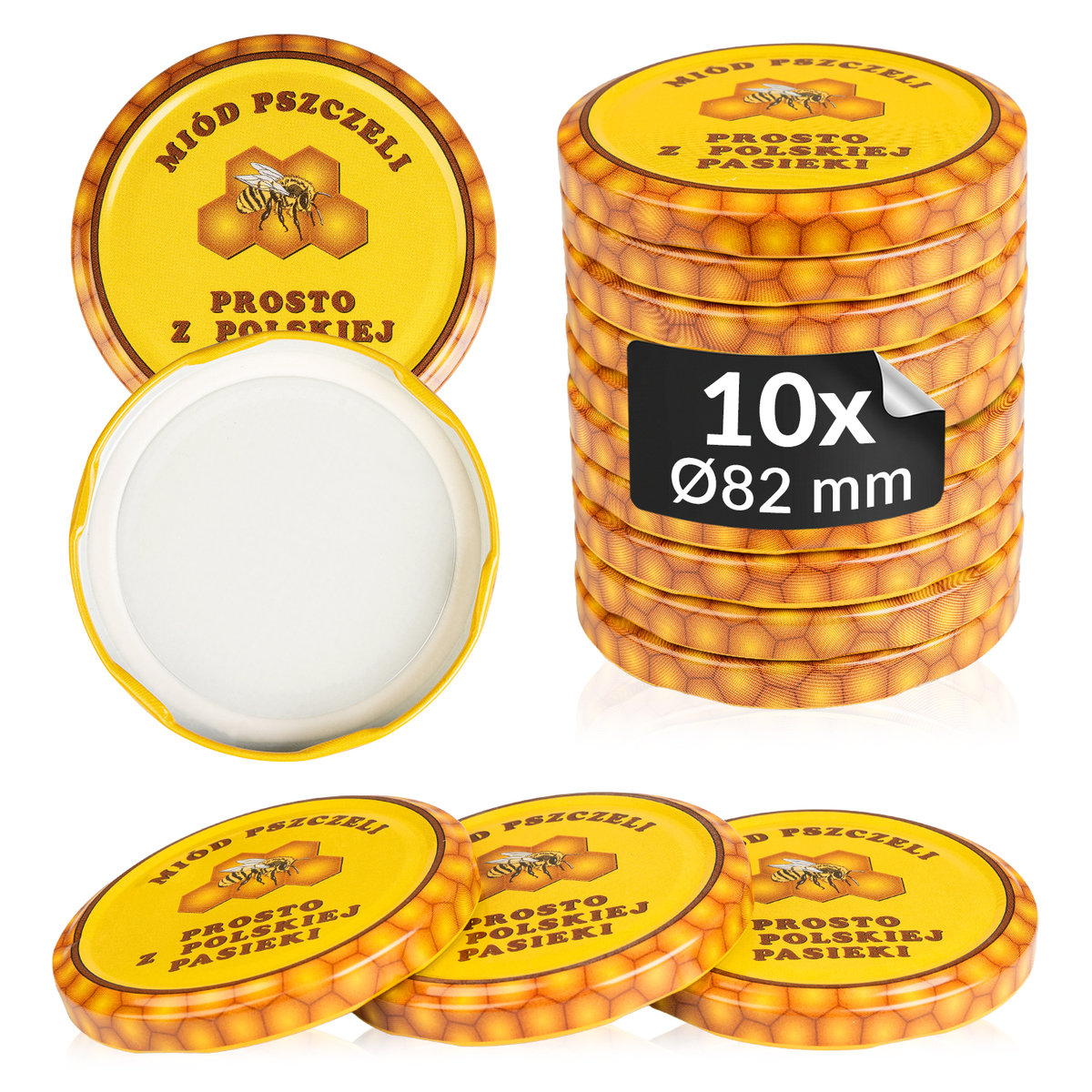 10x Zakrętki do słoików fi 82 mm, wieczko na słoiki, wzór miód pszczeli ...