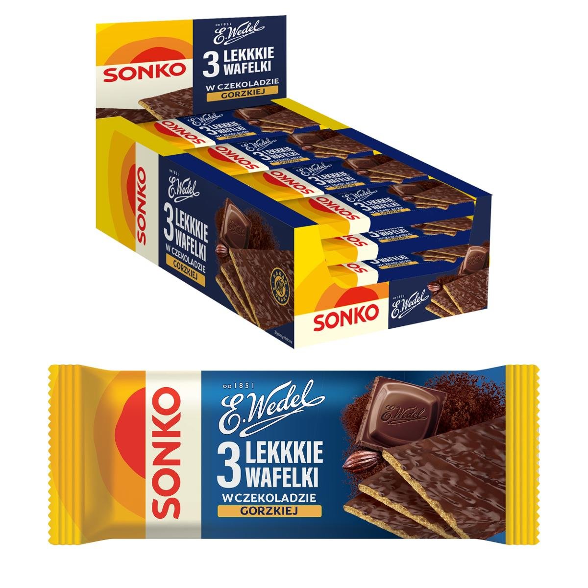 11x SONKO 3 Lekkie wafelki w czekoladzie gorzkiej E.Wedel 36g - Sonko ...