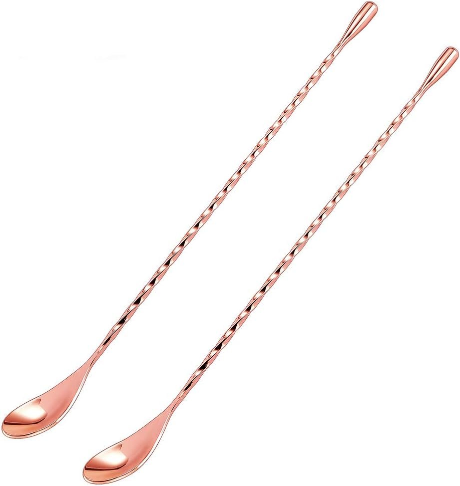 12 Inches Mixing Spoon Stainless Steel, 2 Pack Spiral Pattern Bar Spoon ...