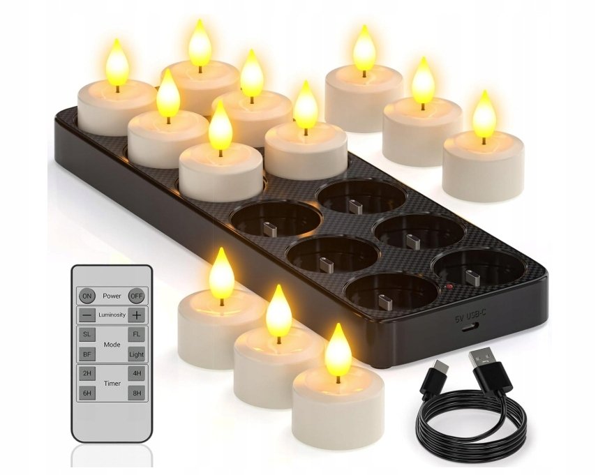 12 Pack Akumulatorowe Świece z Funkcją Timera i Stacją Ładującą ...