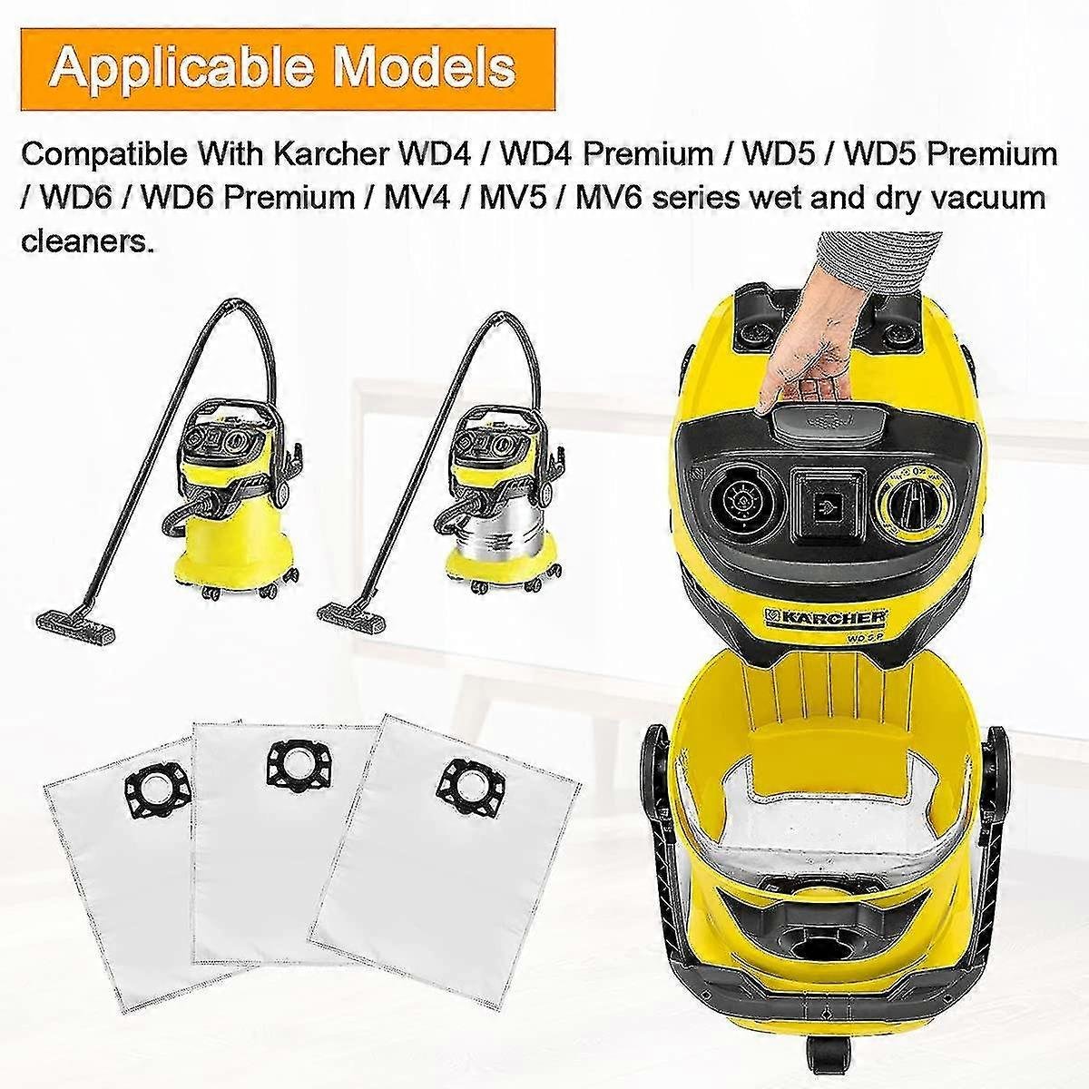 12 worków filtracyjnych do odkurzacza Karcher Wd4 Wd5 Wd6 MV4 MV5 MV6 ...