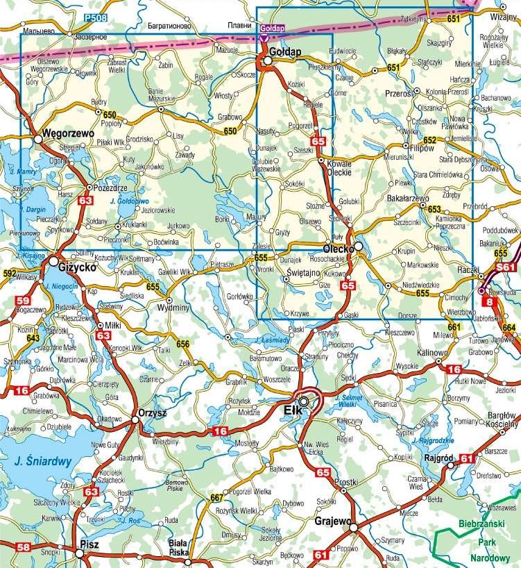 Mazury Północne. Węgorzewo, Gołdap, Olecko. Mapa turystyczna 1:50 000 ...
