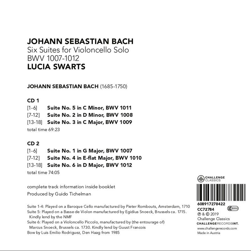 Lucia: Bach, Six Suites For Violoncello Solo BWV 1007-1012 - Swarts ...