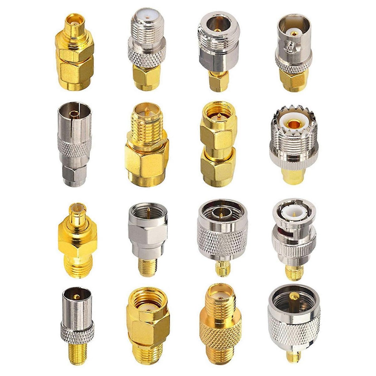 16 złączy SMA typu Zestawy adapterów SMA SMA do MCX/TV/F/BNC/UHF/RP-SMA Typ prosty Niklowo-złoty ...