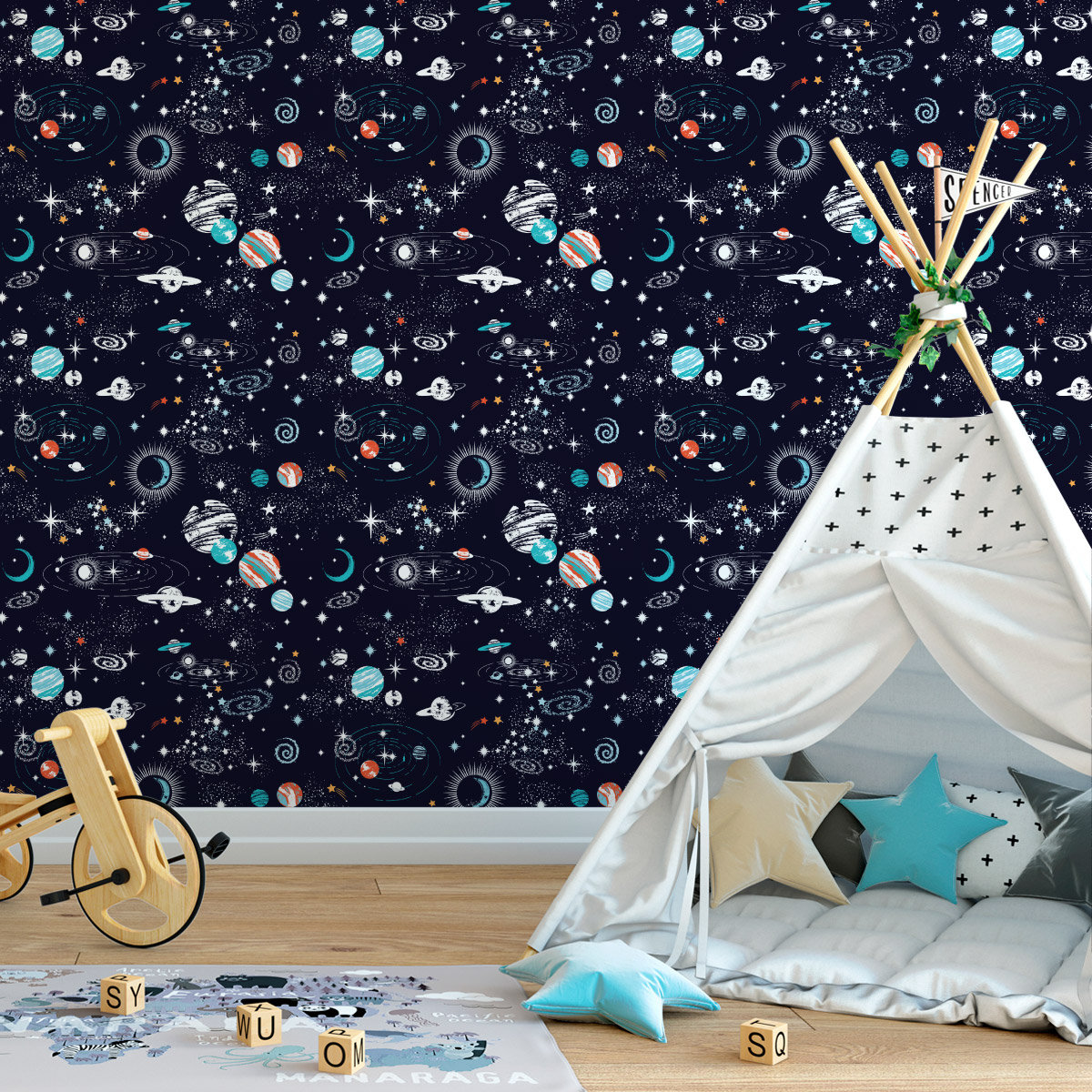 Tapeta planety kosmos gwiazdy do pokoju chłopca 0,53m x 10m - Muralo | Sklep EMPIK.COM