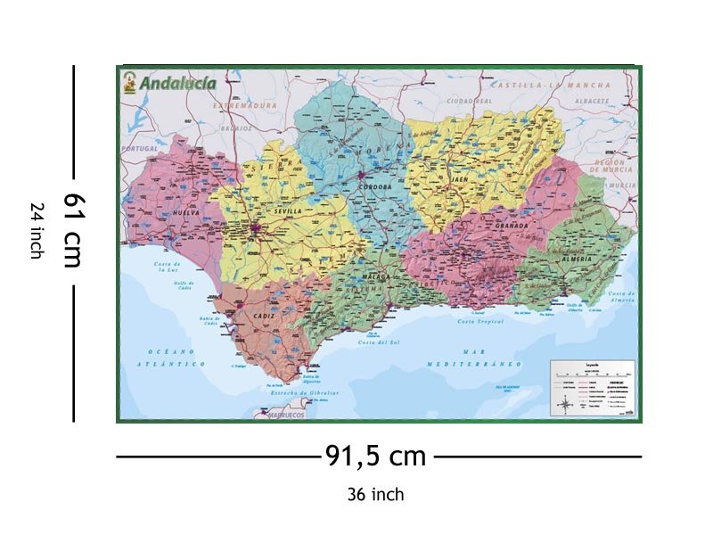 Hiszpania Andaluzja Mapa - plakat 91,5x61 cm - Galeria Plakatu | Sklep ...
