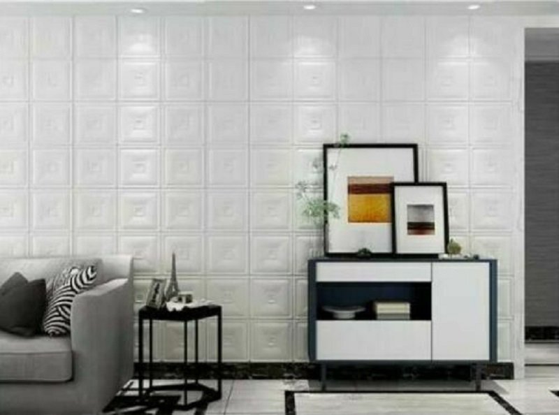 8x Tapeta Płytki Samoprzylepna Naklejka Dekor 70x70 Białe Duże Kwadraty ...