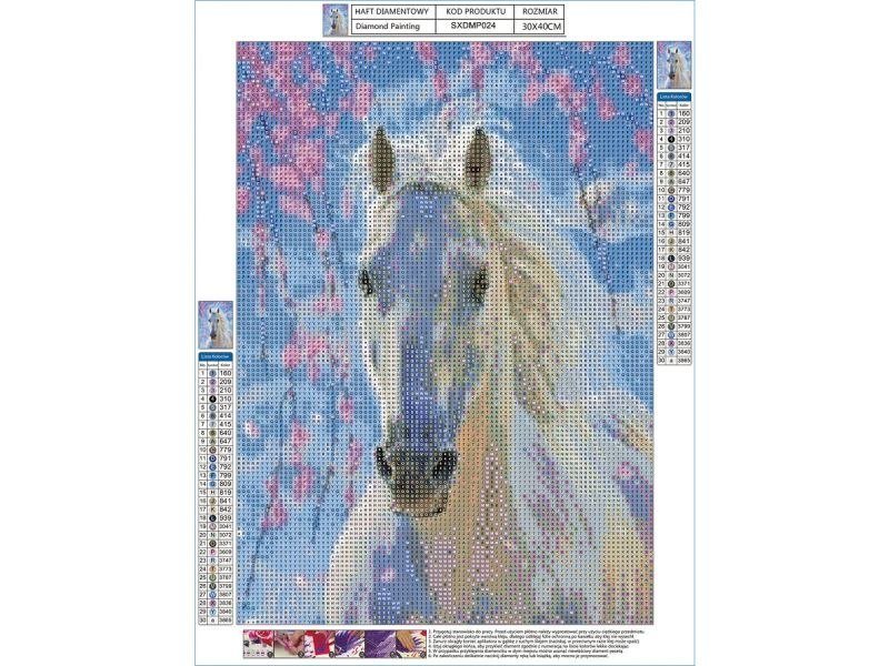 Haft Diamentowy, Obraz, Mozaika Diamentowa Diamond Painting, Biały Rumak Koń 30X40Cm - DK ...