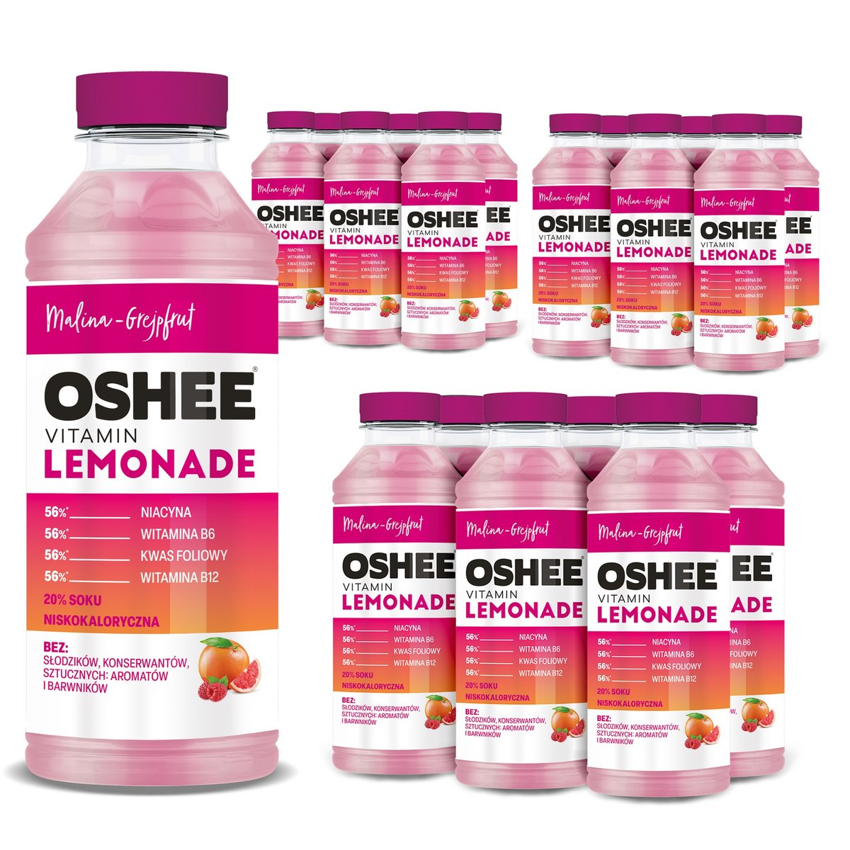 18x OSHEE Vitamin Lemonade malina - grejpfrut 555 ml - Oshee | Sklep ...