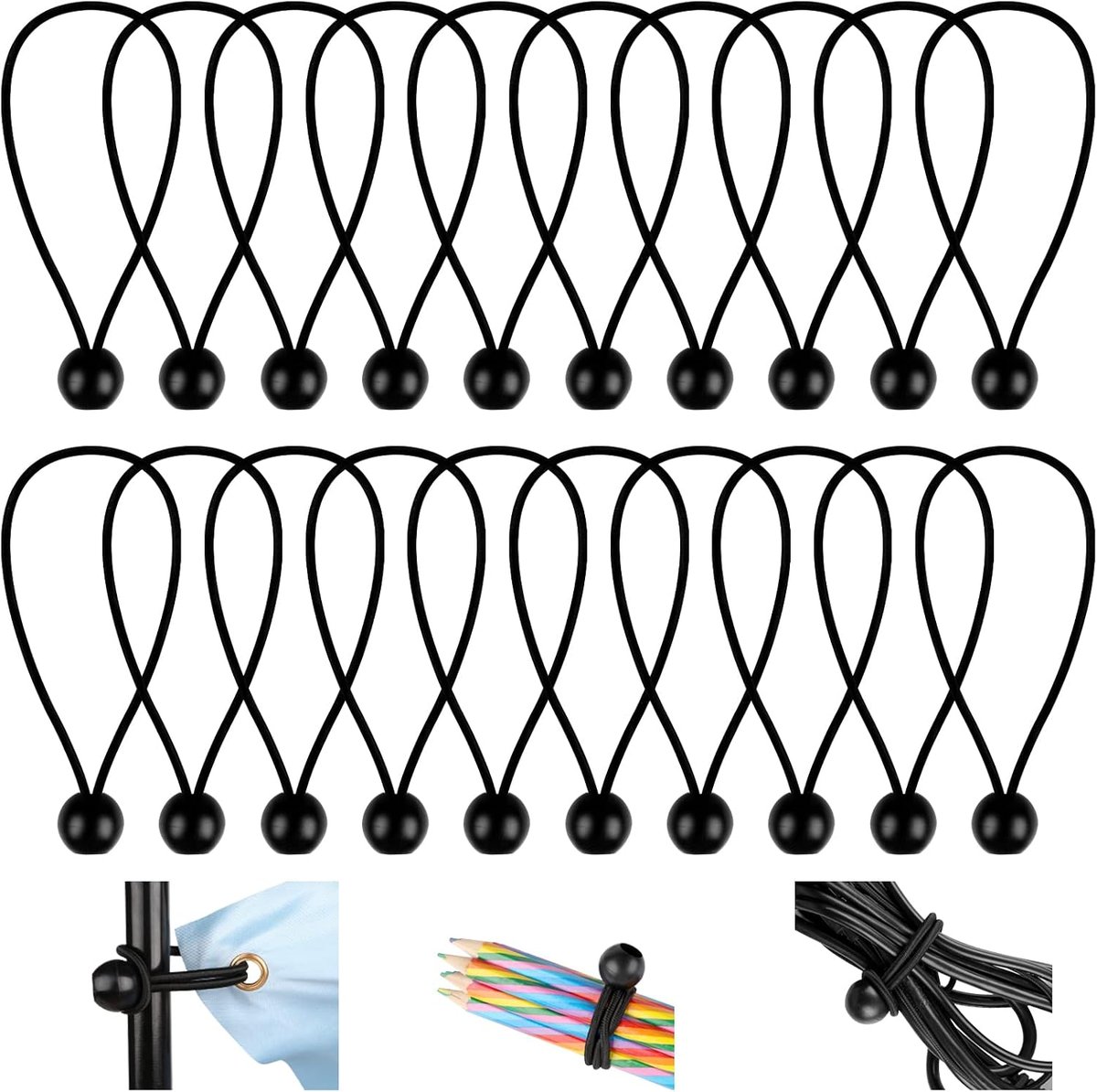 20 sztuk elastycznych linek bungee, 150 mm elastycznych linek bungee ...