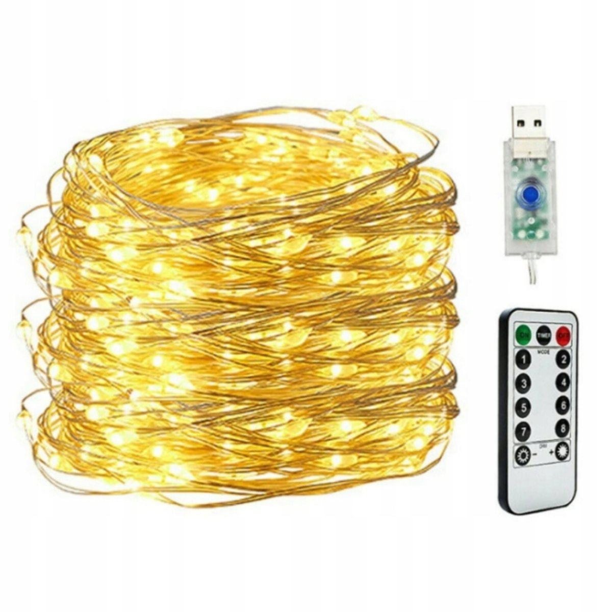 200 LED ŚWIATEŁKA CHOINKOWE DRUCIKI 20M LAMPKI USB NA PILOTA BIAŁY ...