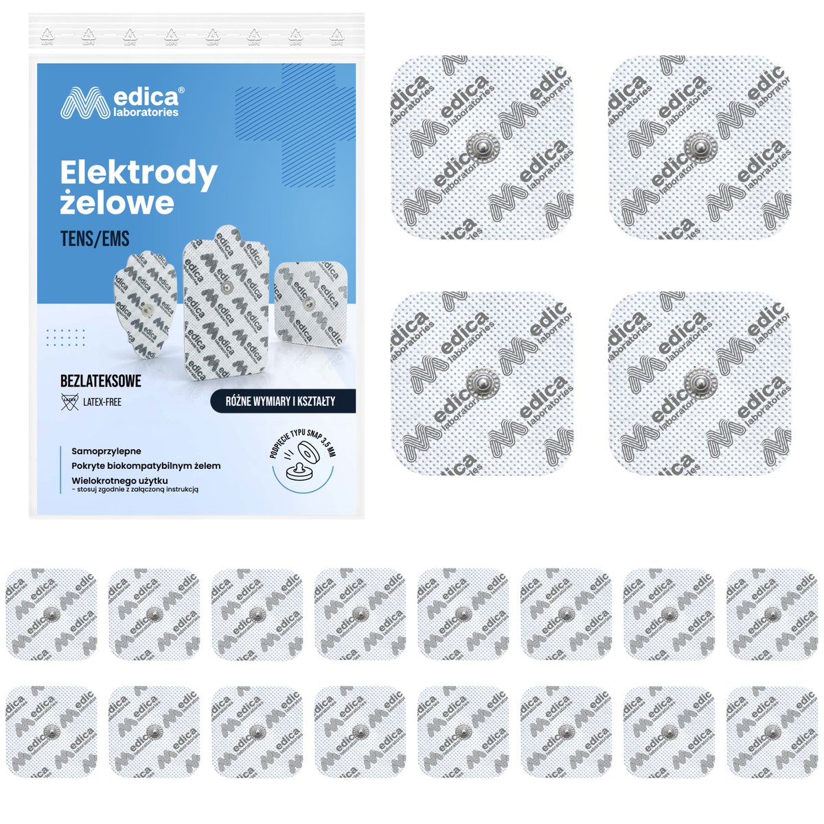 20x Elektroda Hydrożelowa Do Elektrostymulatorów TENS/EMS SNAP 3,5mm ...