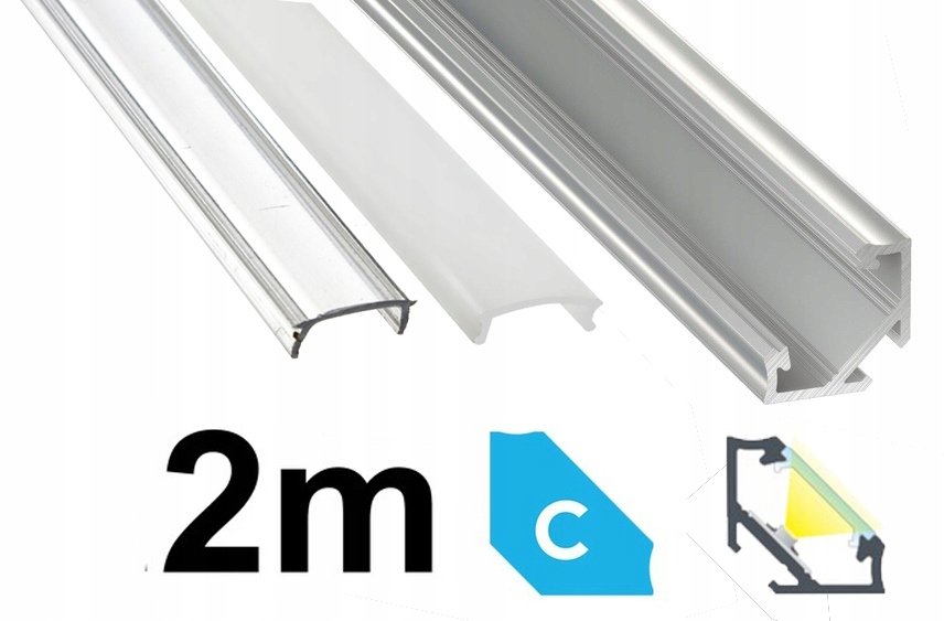 2mb Profil typ C aluminiowy NAROŻNY SUROWY z KLOSZEM do taśm led - LED ...