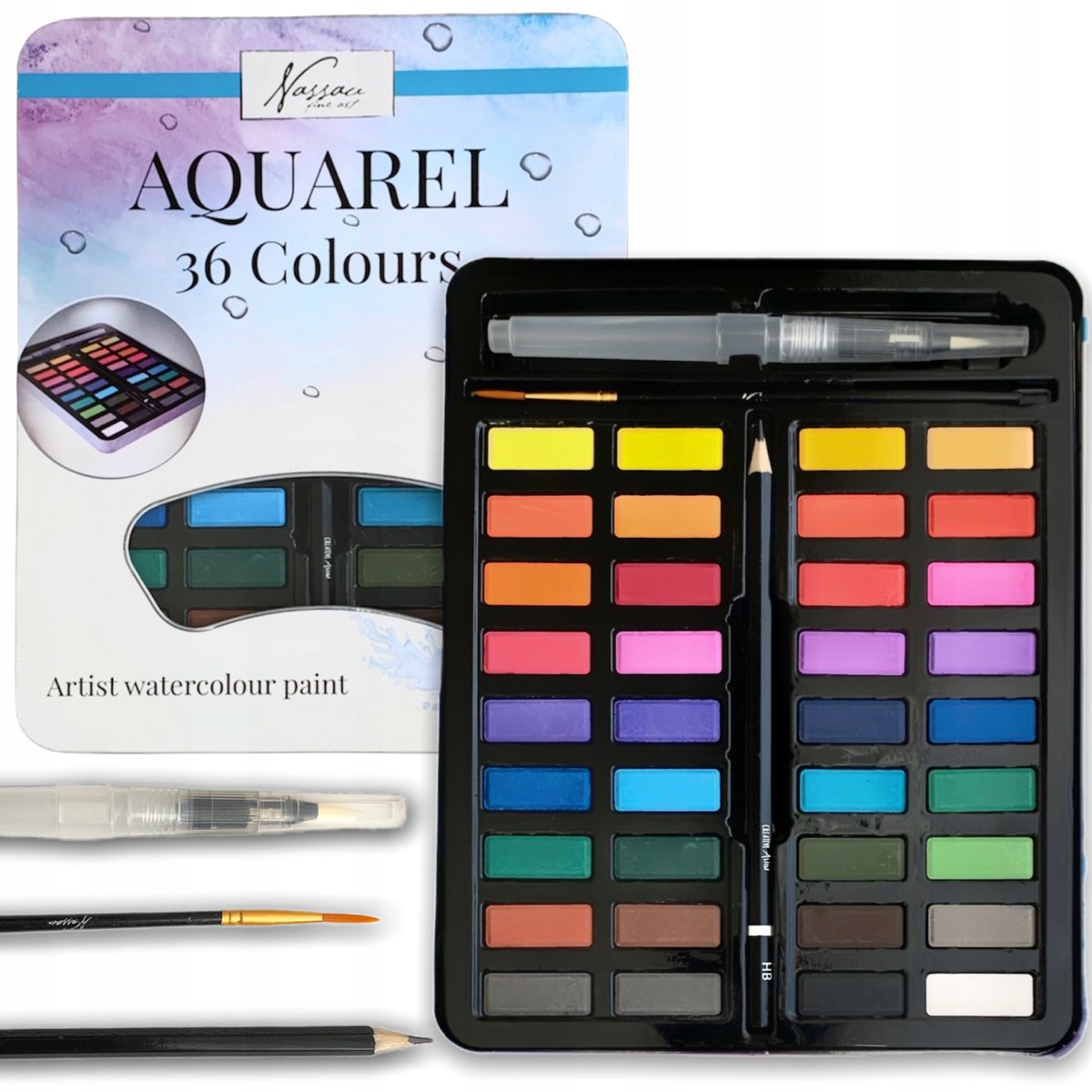 2x FARBY AKWARELOWE WODNE ZESTAW FARB AKWARELOWYCH W KOSTKACH AKWARELE ...