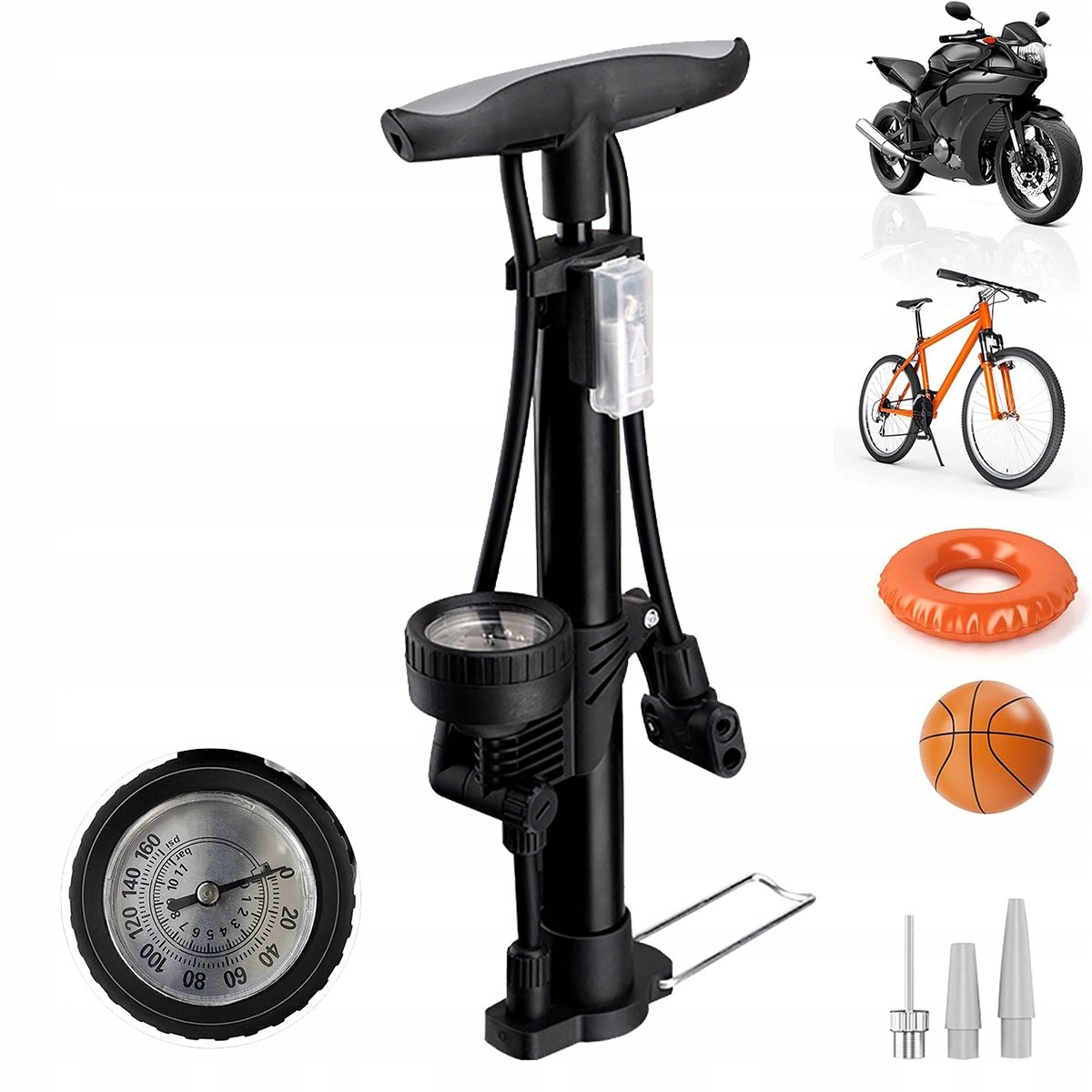 2x POMPKA ROWEROWA SAMOCHODOWA MANOMETREM PODŁOGOWA WARSZTATOWO RĘCZNA ...