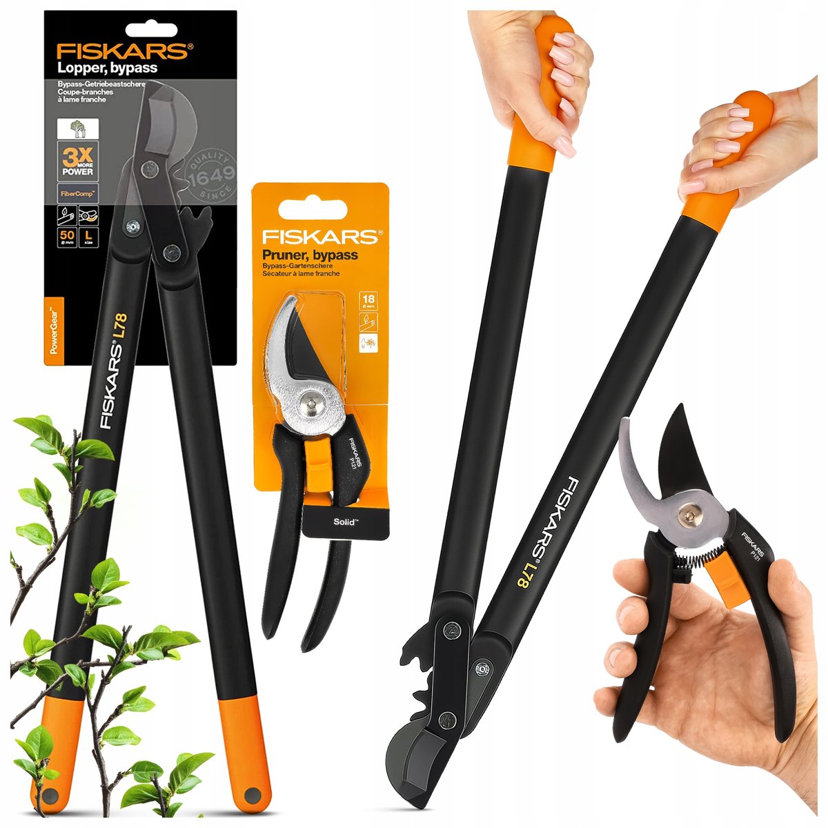 2x SEKATOR NOŻYCOWY L78 + P121 Gałęzi Żywopłotu DWURĘCZNY Fiskars ...