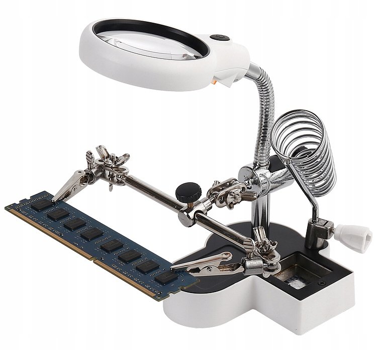 2x TRZECIA RĘKA DO LUTOWANIA RT0180 UCHWYT PCB LUPA 65mm 2x LED UCHWYT ...