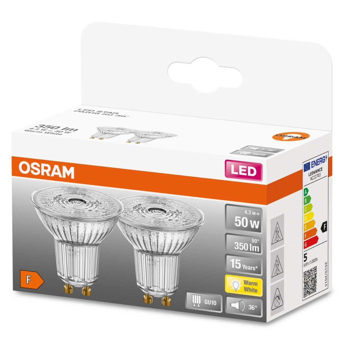 2x Żarówka Led Gu10 4 3w 50w 350lm 2700k Ciepła 36° Osram Star