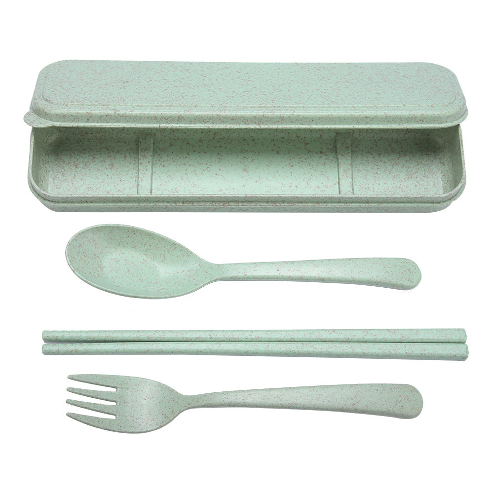 3-częściowy przenośny zestaw sztućców ze słomy pszenicznej: łyżka ...
