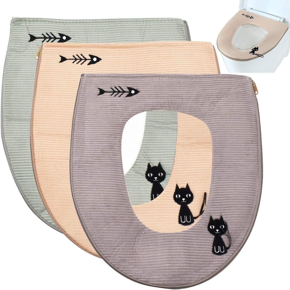3-Pack Toilet Seat Pads Universal Thick Zipper Toilet Seat Pads ...