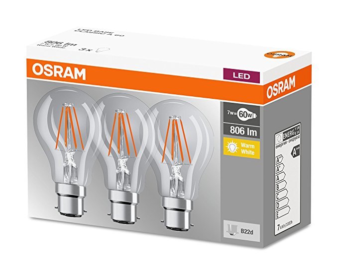 3PAK Żarówka LED B22d A60 7W = 60W 806lm 2700K Ciepła 360° Filament OSRAM - Osram | Sklep EMPIK.COM