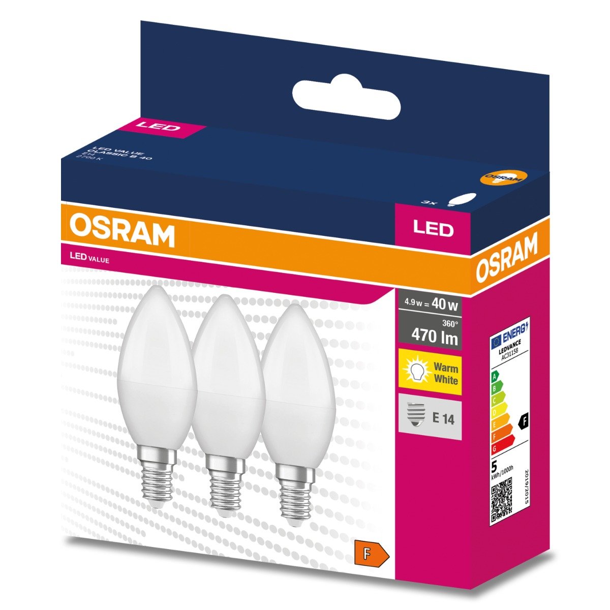 3PAK Żarówka LED E14 B35 4,9W = 40W 470lm 2700K Ciepła OSRAM Value - Osram | Sklep EMPIK.COM