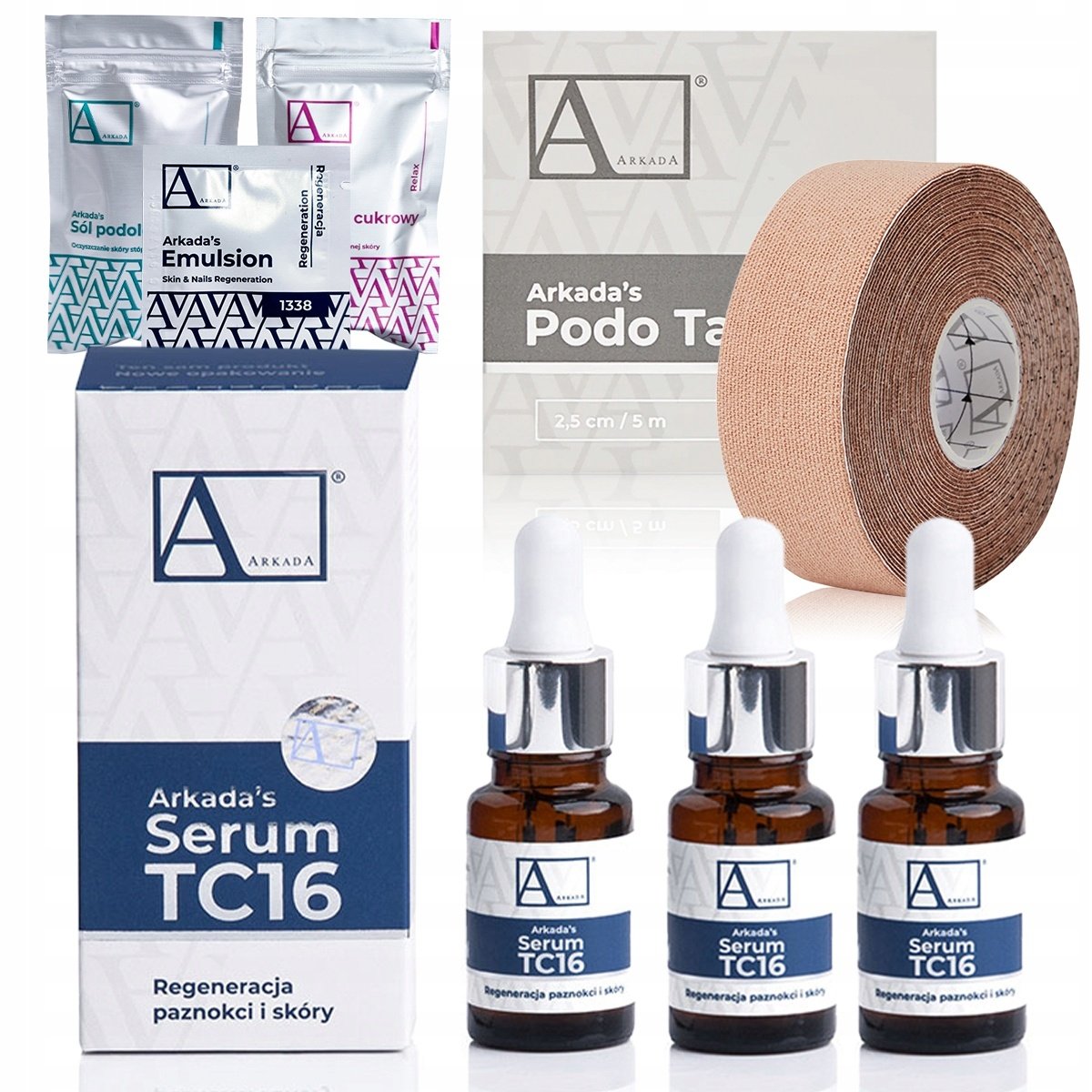 3x ARKADA SERUM kolagen TC16 do paznokci skóry + PODO TAPE taping ...