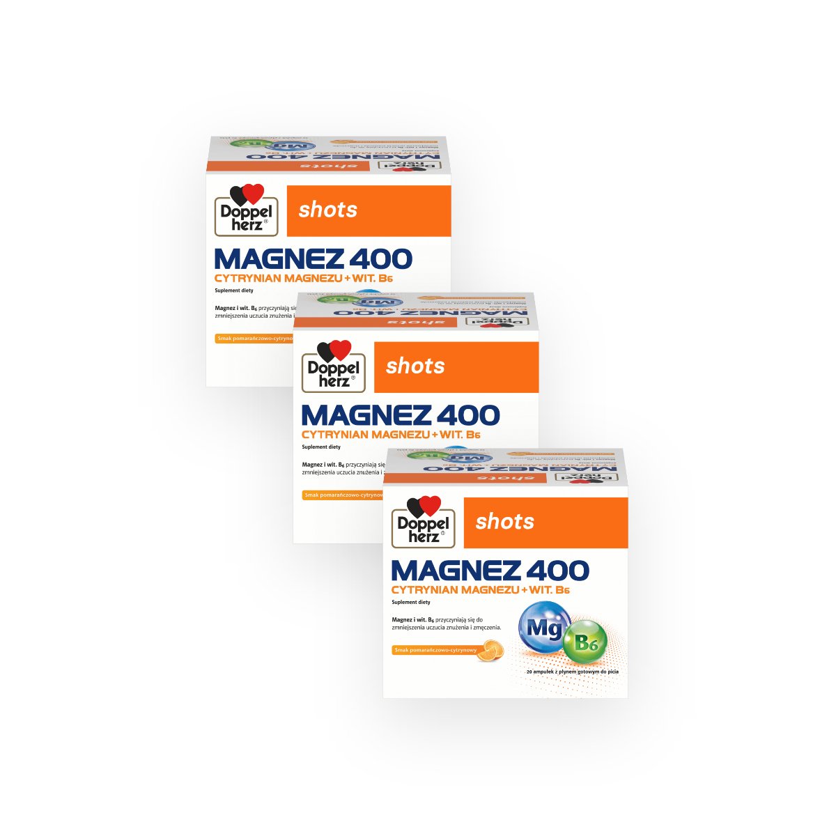 3x Doppelherz® shots MAGNEZ 400 Cytrynian magnezu + wit. B6, 3x20 ...