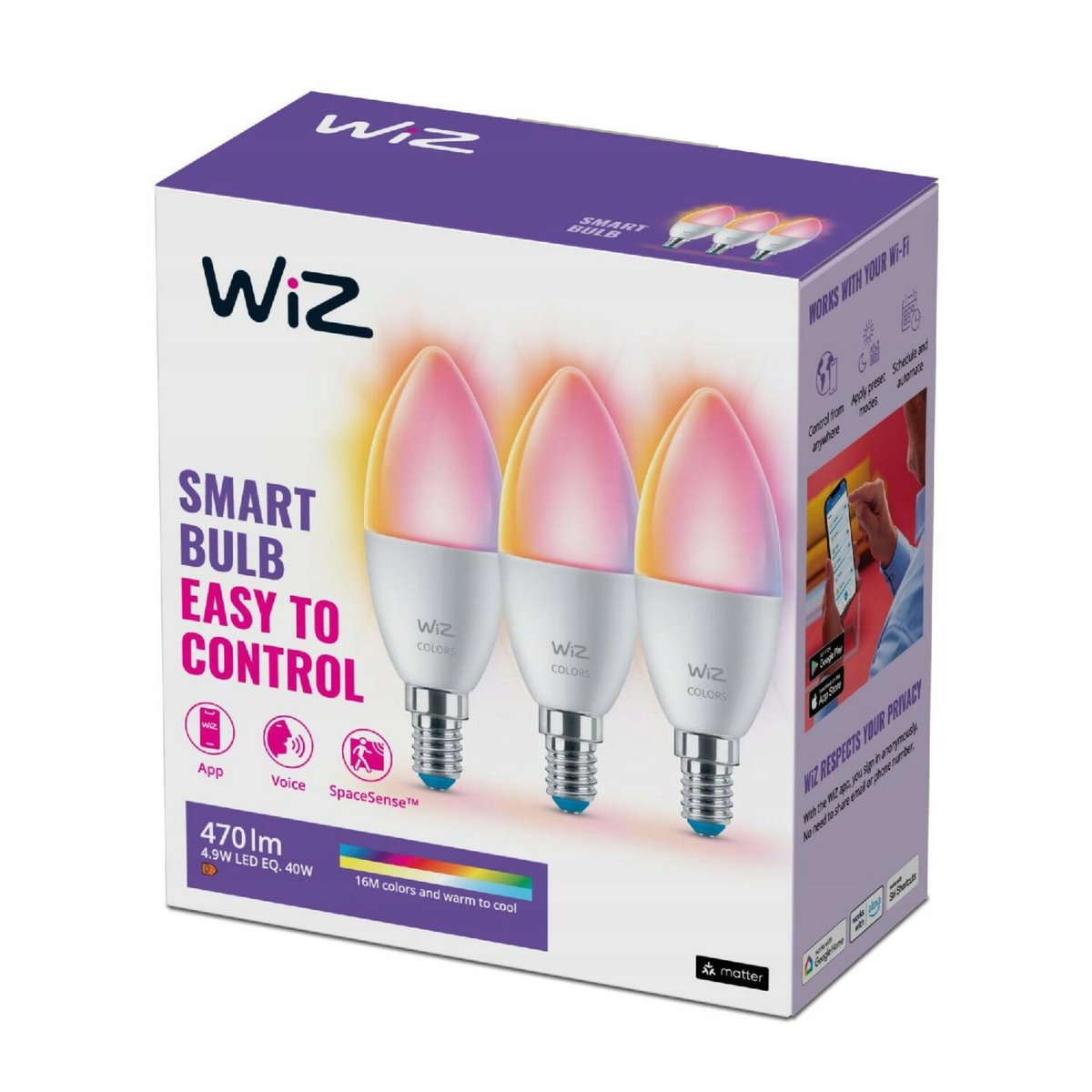 3x Żarówka LED E14 ŚWIECA 4,9W 40W 2200-6500K RGB SMART WiFi Aplikacja ...