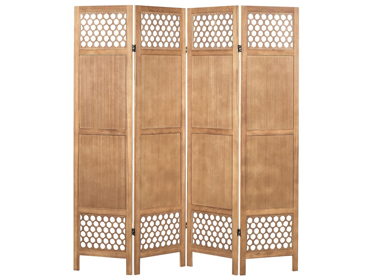 4-panelowy składany parawan pokojowy drewniany 170 x 163 cm jasne ...