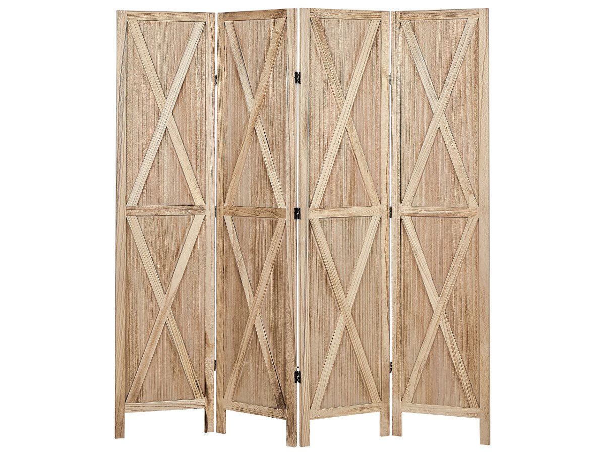 4-panelowy składany parawan pokojowy drewniany 170 x 163 cm jasne ...