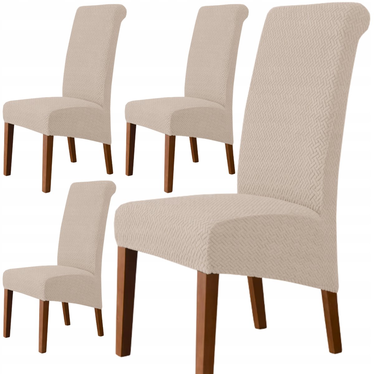 4 SZT POKROWIEC NA KRZESŁO XL BEŻ CAPPUCCINO POKROWCE SKOŚNE DUŻE ...