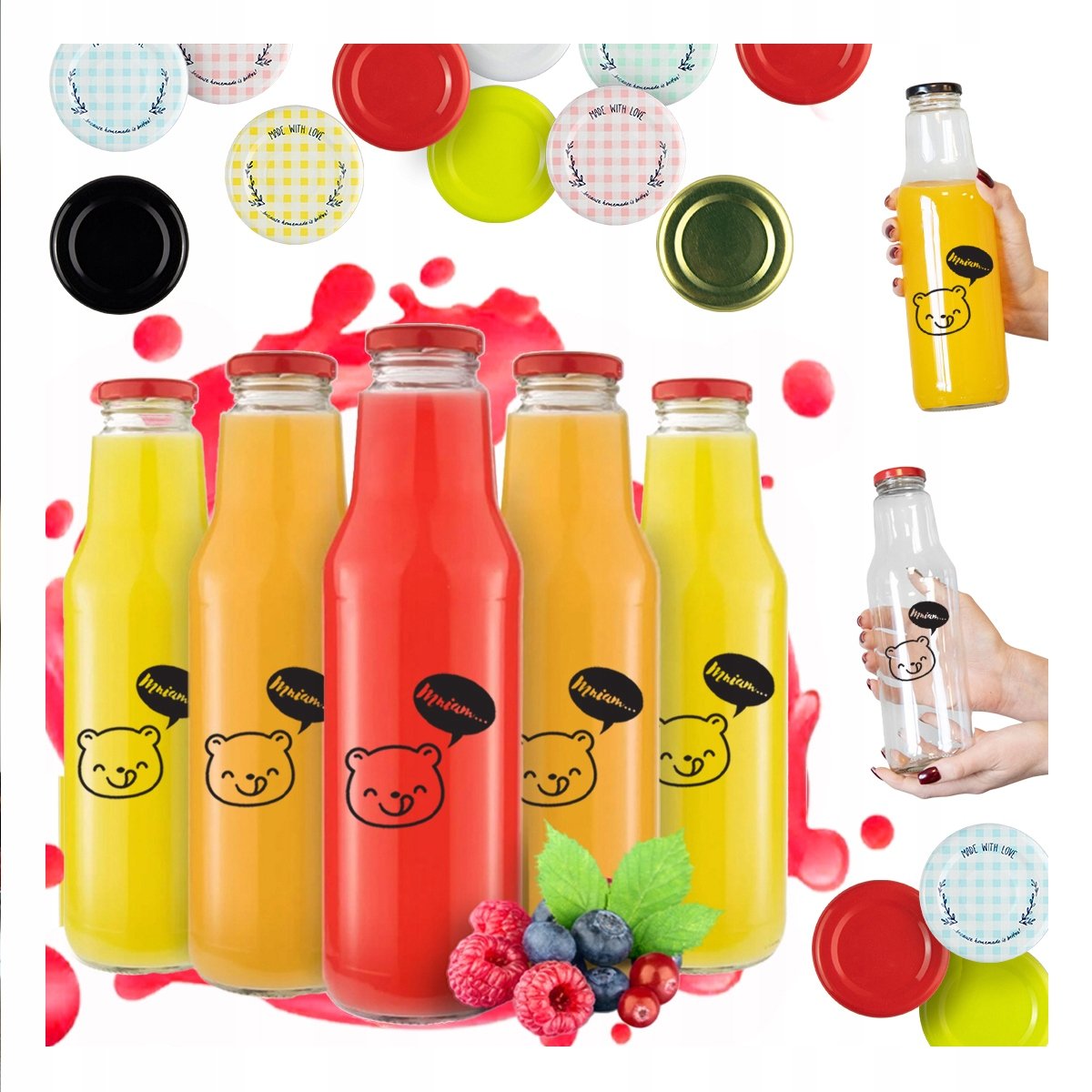 40x Butelki KUBUŚ 750ml z NADRUKIEM BUTELKI NA SOK SYROP WODĘ MLEKO ...