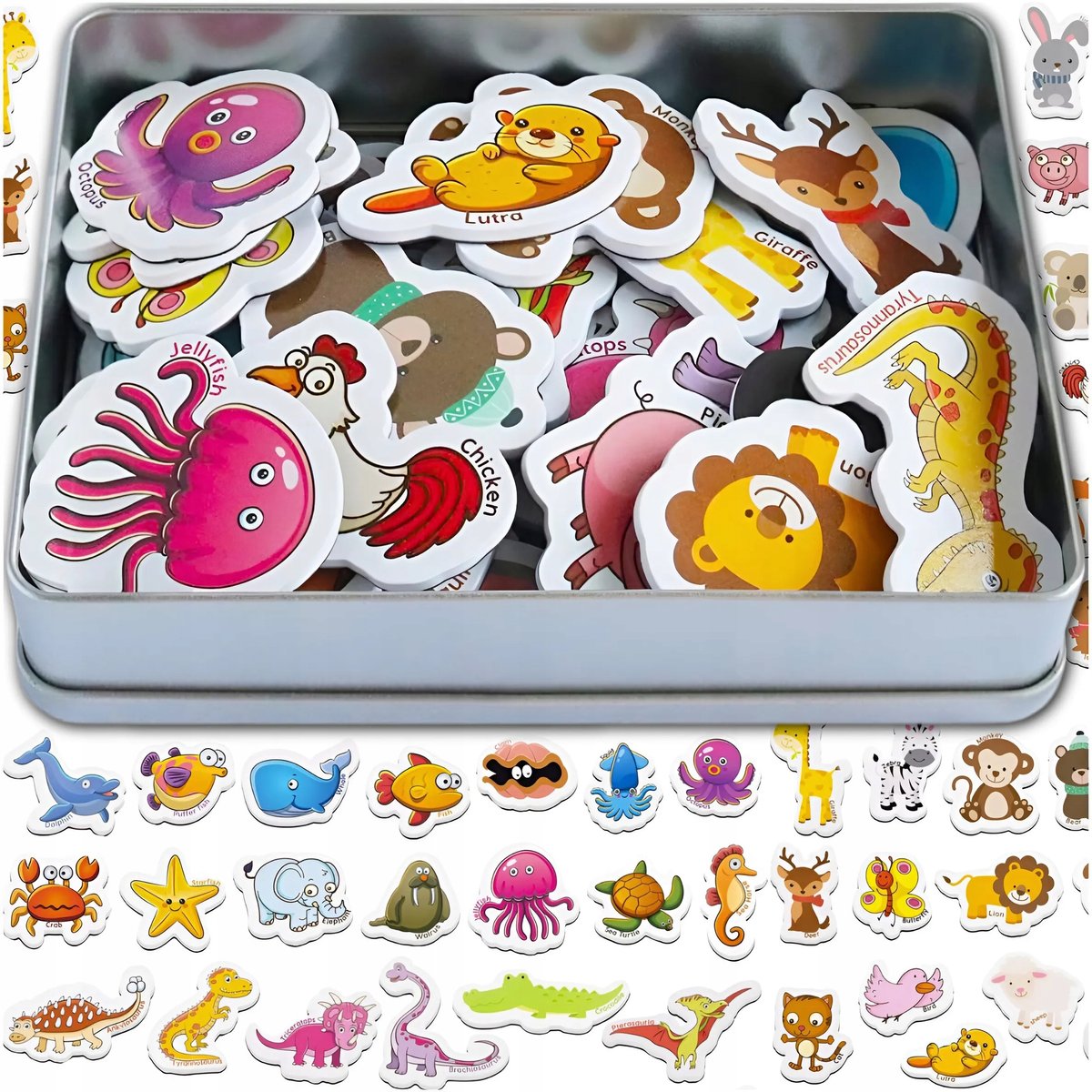 40x MAGNESY NA LODÓWKE ZWIERZĄTKA DLA DZIECI UCZĄ ANGIELSKIEGO + PUSZKA - Memflow | Sklep EMPIK.COM