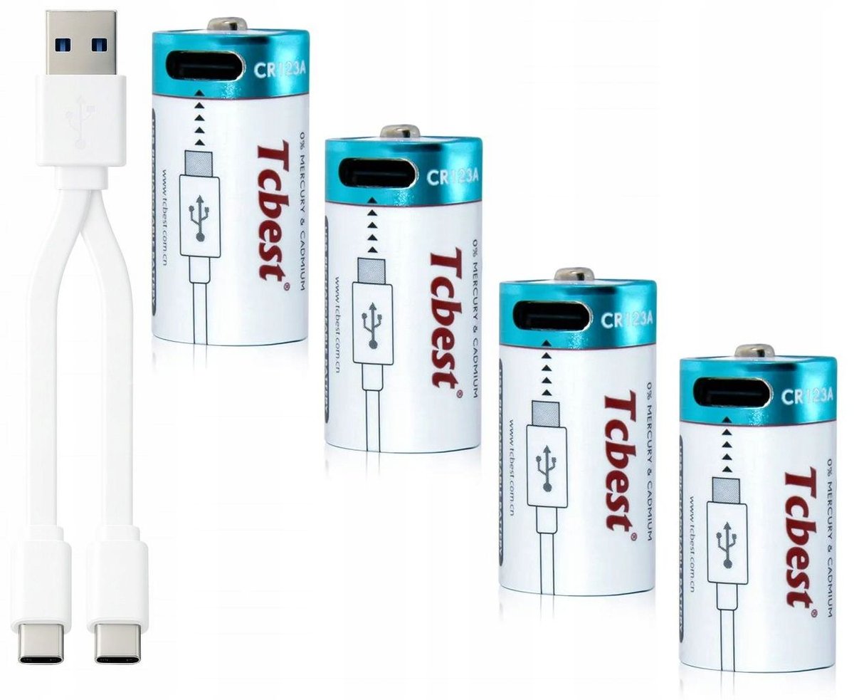 4x Akumulator Bateria Cr123a Cr123 500mah Port Ładowania Usb-c Usb Type ...