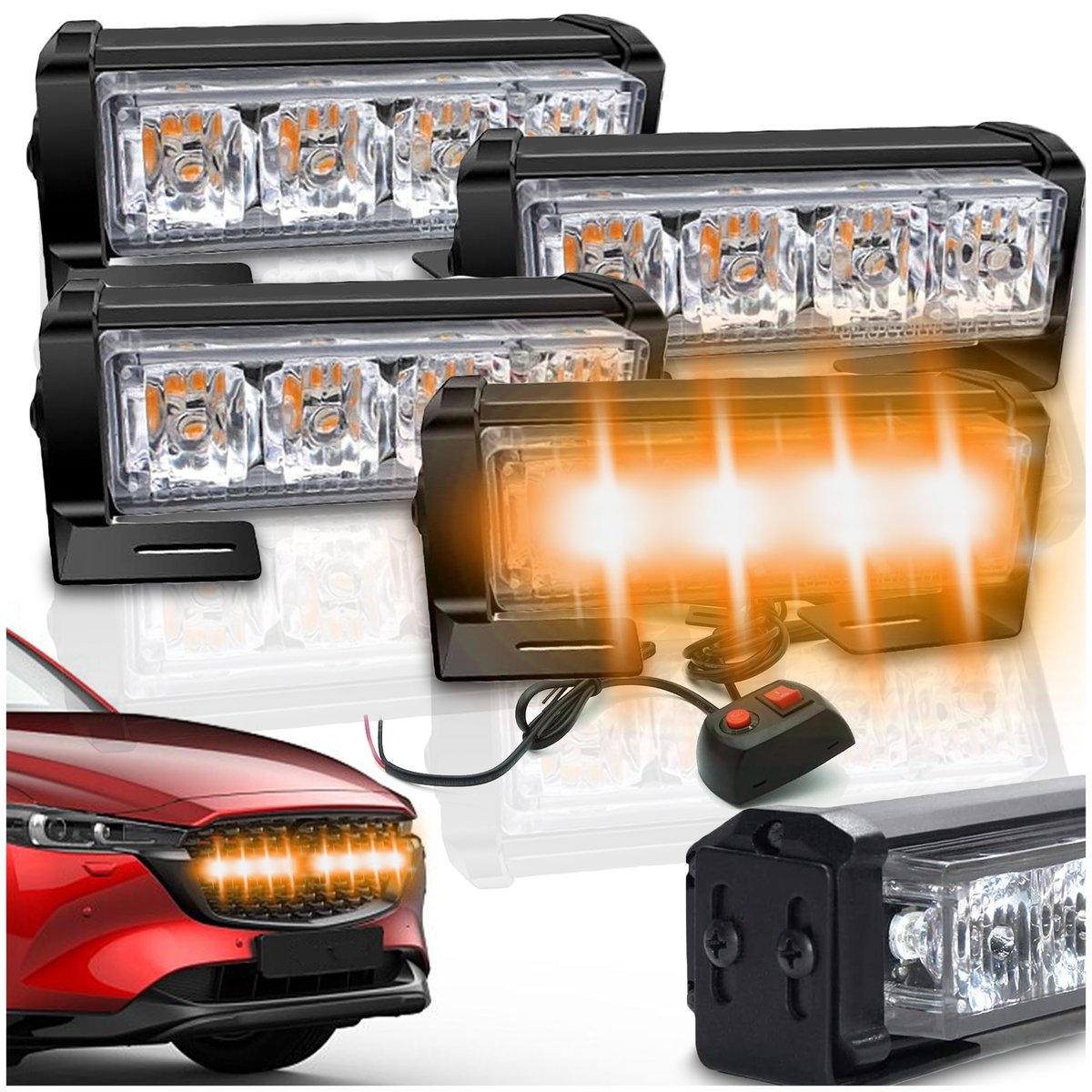 4x LAMPY OSTRZEGAWCZE LED STROBOSKOPY DIODOWE LAWETA KOGUT DROGOWE ...