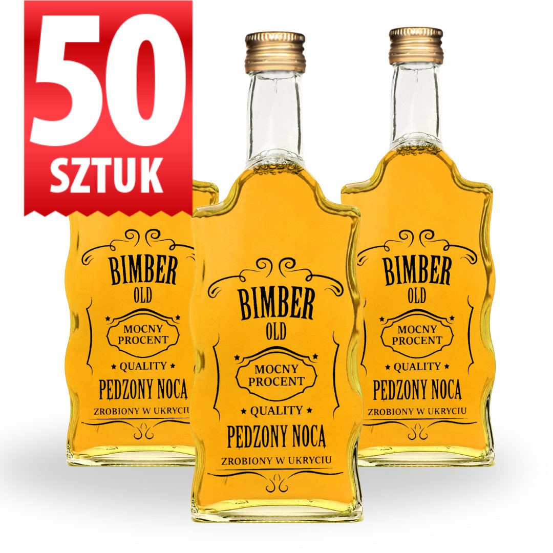 50 sztuk Butelka Warta 500 ml z nadrukiem Bimber Pędzony Nocą na wódkę ...
