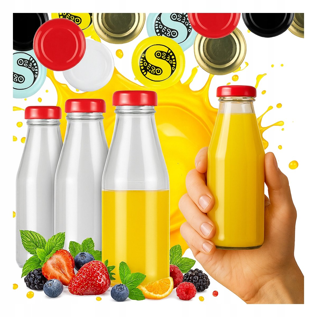 50x Butelki na sok JUICE 200 ml SZKLANE BUTELKI na soczek z zakrętką 0 ...