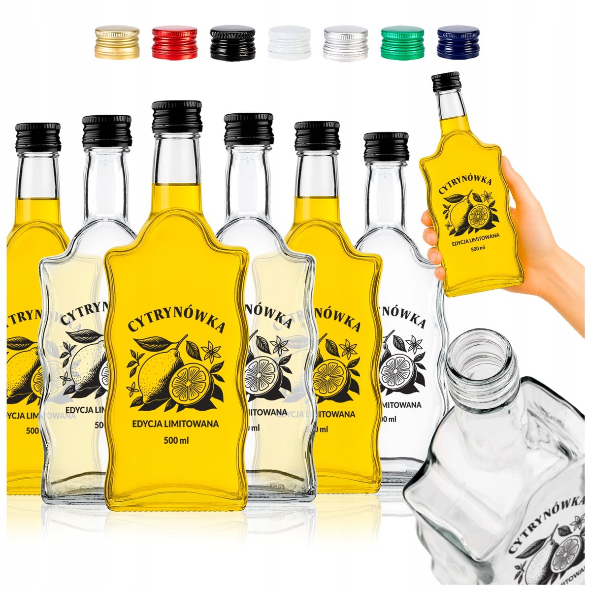 50x Butelki z nadrukiem CYTRYNÓWKA Fala 500 ml na wódkę cytrynówkę ...