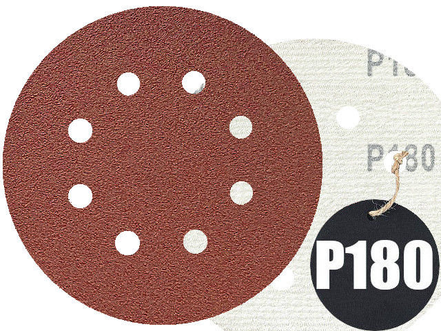 50x Krążki 125mm P180 8-otworów Papier ścierny na rzep korund GLS5 ...
