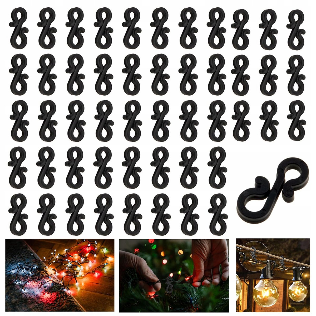 50x MOCNE Haczyki na rynne do lampek świątecznych rynnowe wieszaki ...