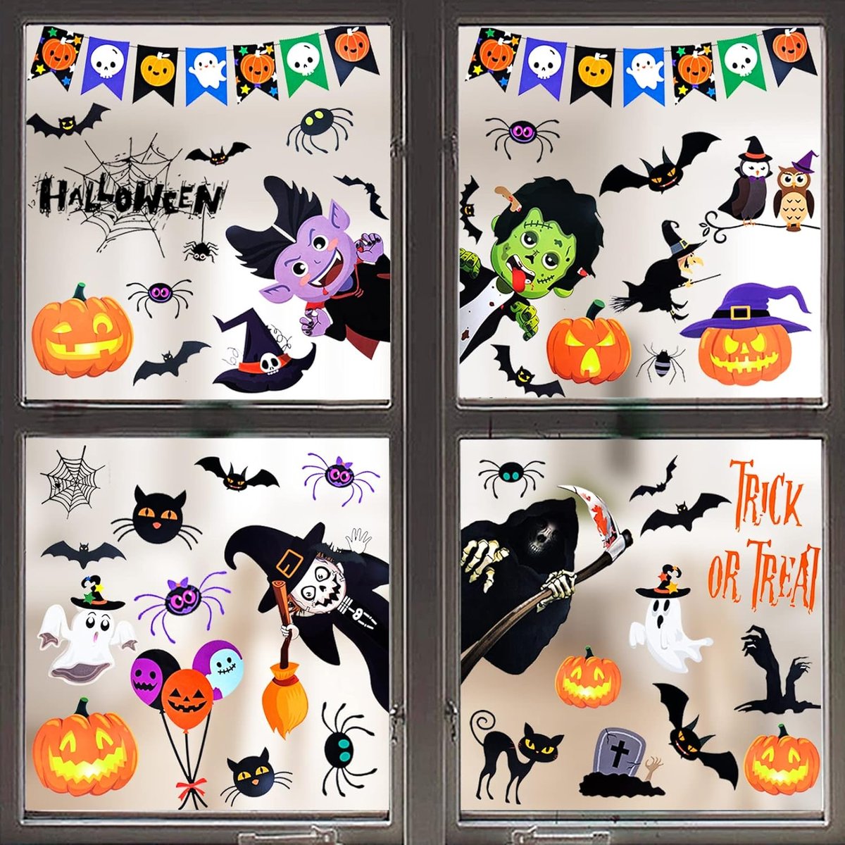 55 PCS Halloween Window Clings Cute Halloween Window Decorations, Funny ...