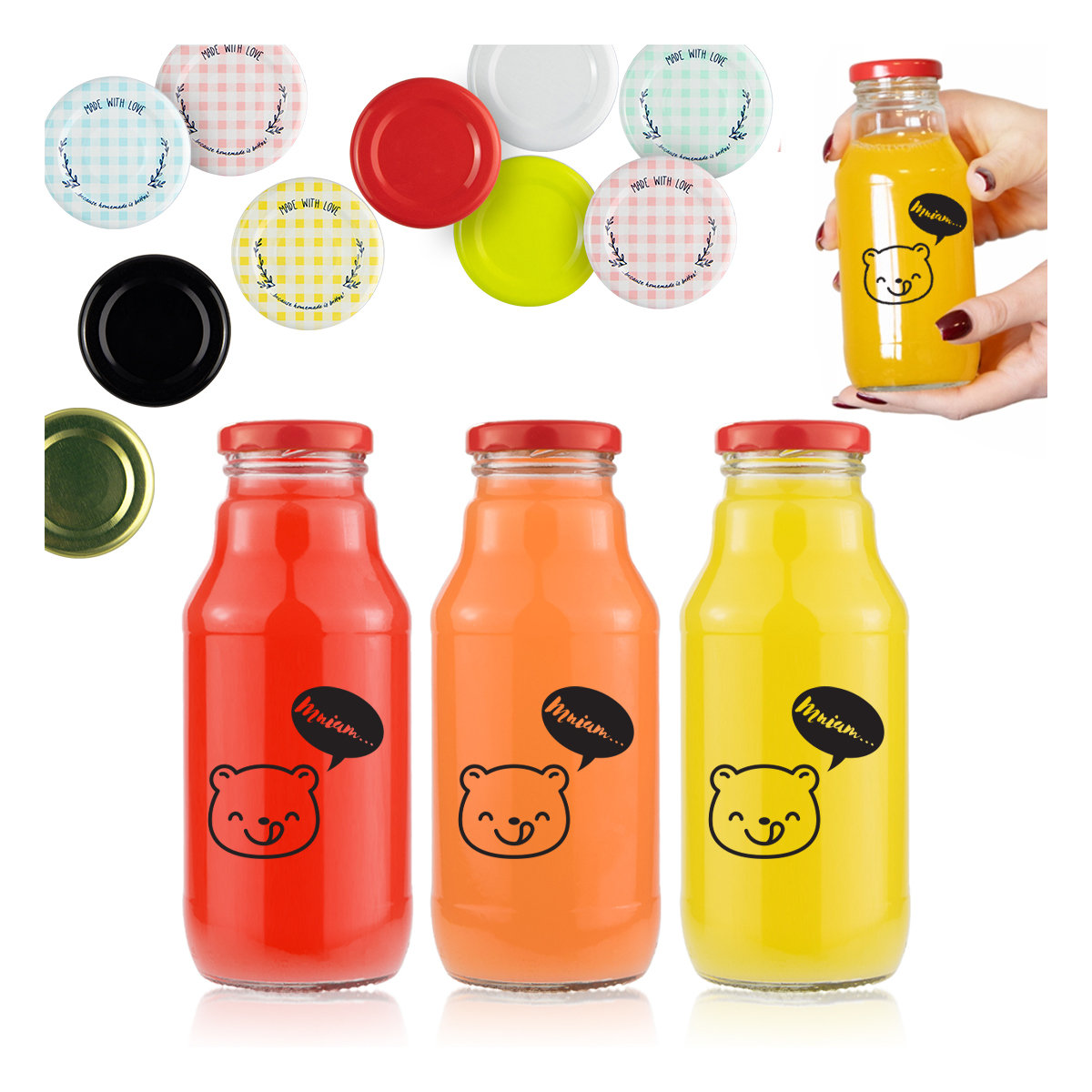 5x Butelka KUBUŚ 330ml z NADRUKIEM BUTELKI NA SOK SOKI SYROP MLEKO ...