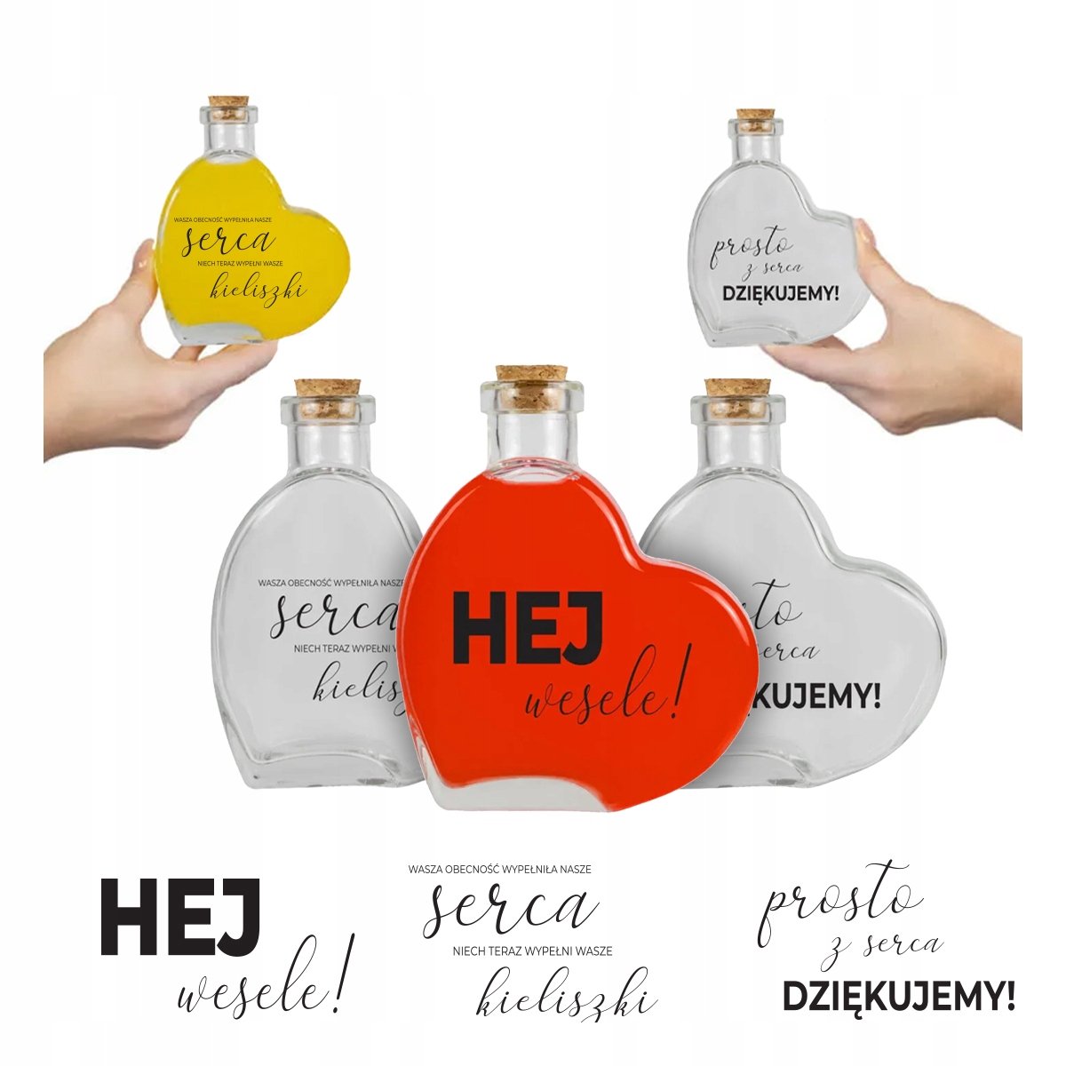5x Butelki Na Wesele SERCE 250ml Szklane Butelki Z Nadrukiem Dla Gości ...
