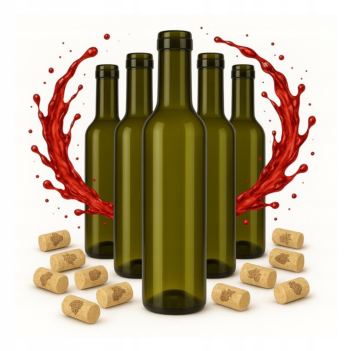 5x Butelki szklane 375ml Brązowe Na Wino Oliwę Nalewki Soki Syrop Ocet ...