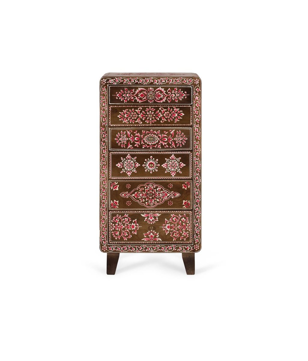 6-drawer dresser in mango wood with multi-colored details - giner and ...